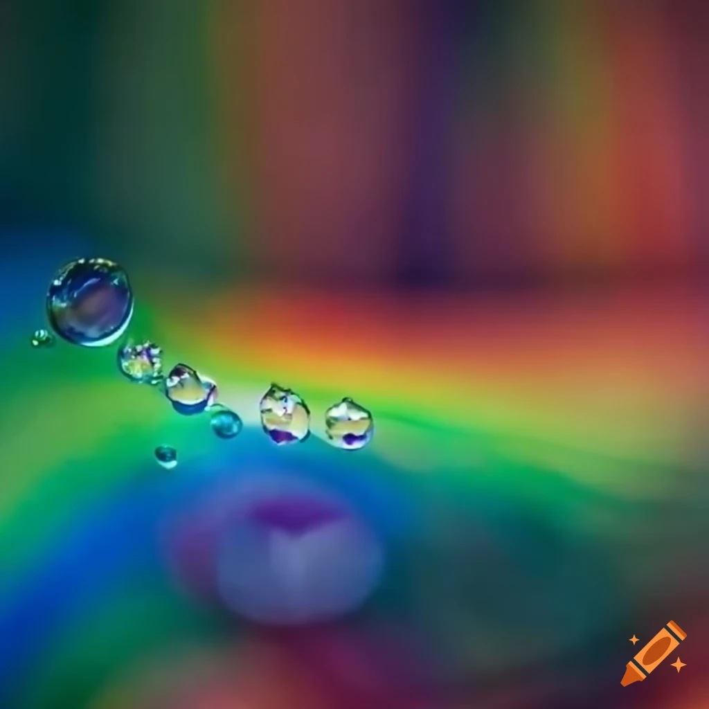 Raindrop with rainbow colors refracting inside on Craiyon