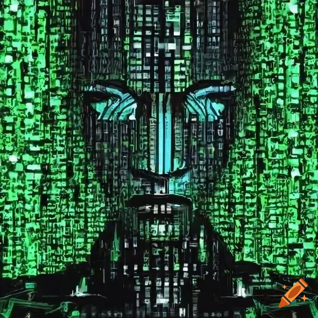 Futuristic computer matrix ai face on Craiyon