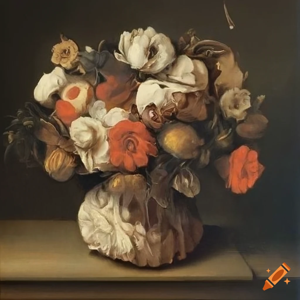 Dutch still life painting of dead flowers on Craiyon