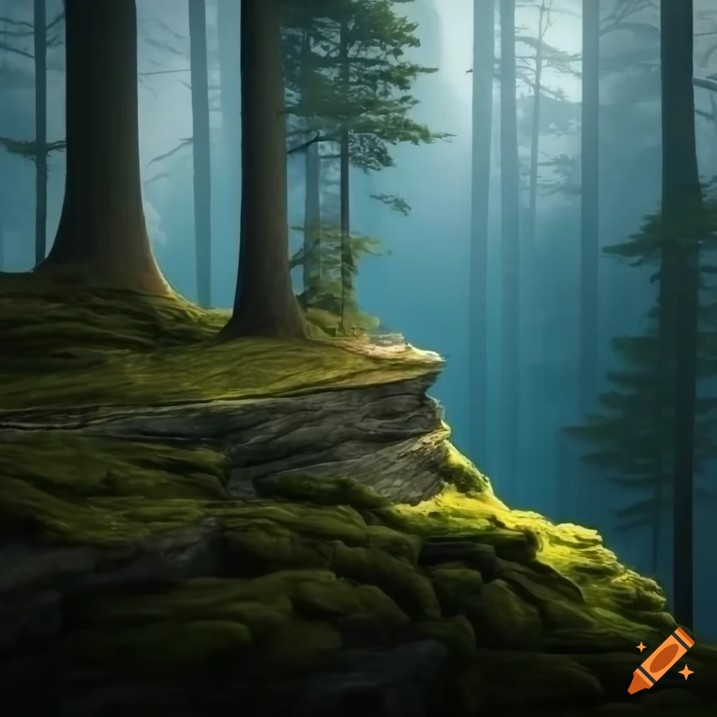 Scenic forest view from a rugged ledge on Craiyon