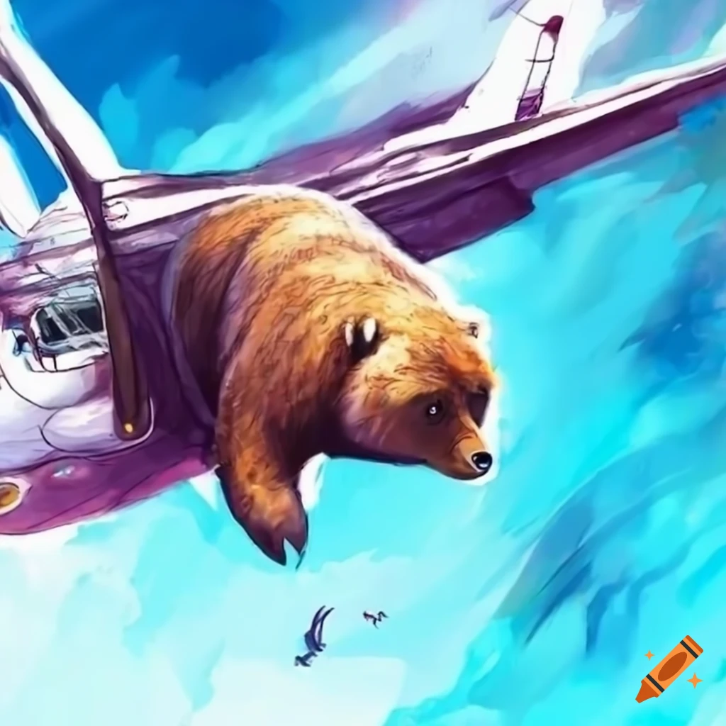 Bear flying a plane illustration on Craiyon