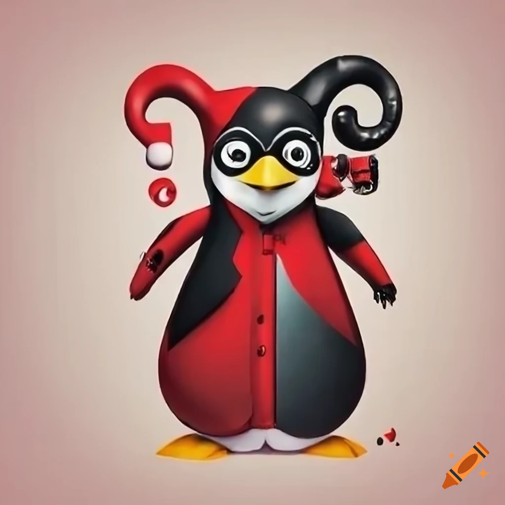 Cartoon tux the linux penguin as harley quinn costume on Craiyon