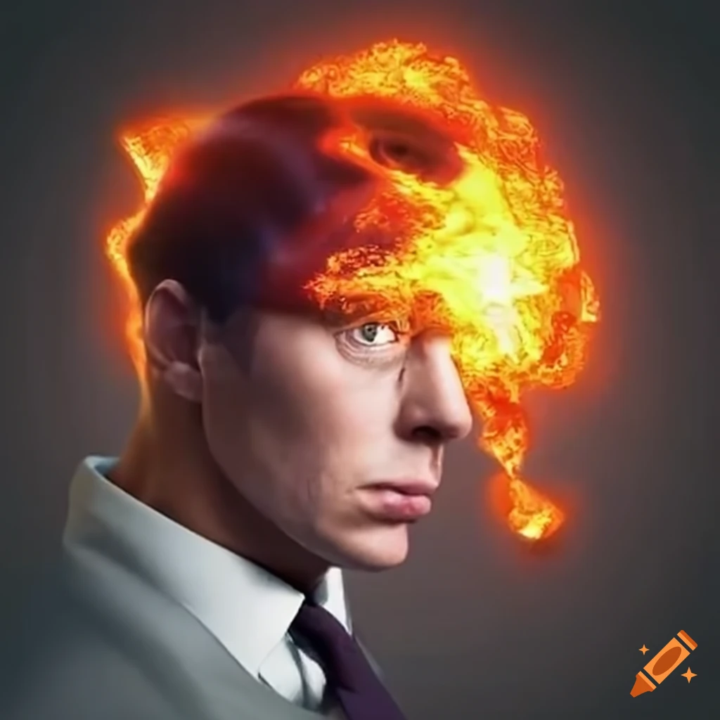 Greedy business man with fireball head on Craiyon