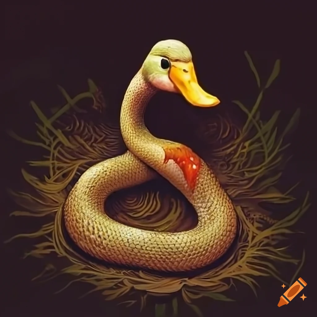 Duck riding a snake on Craiyon