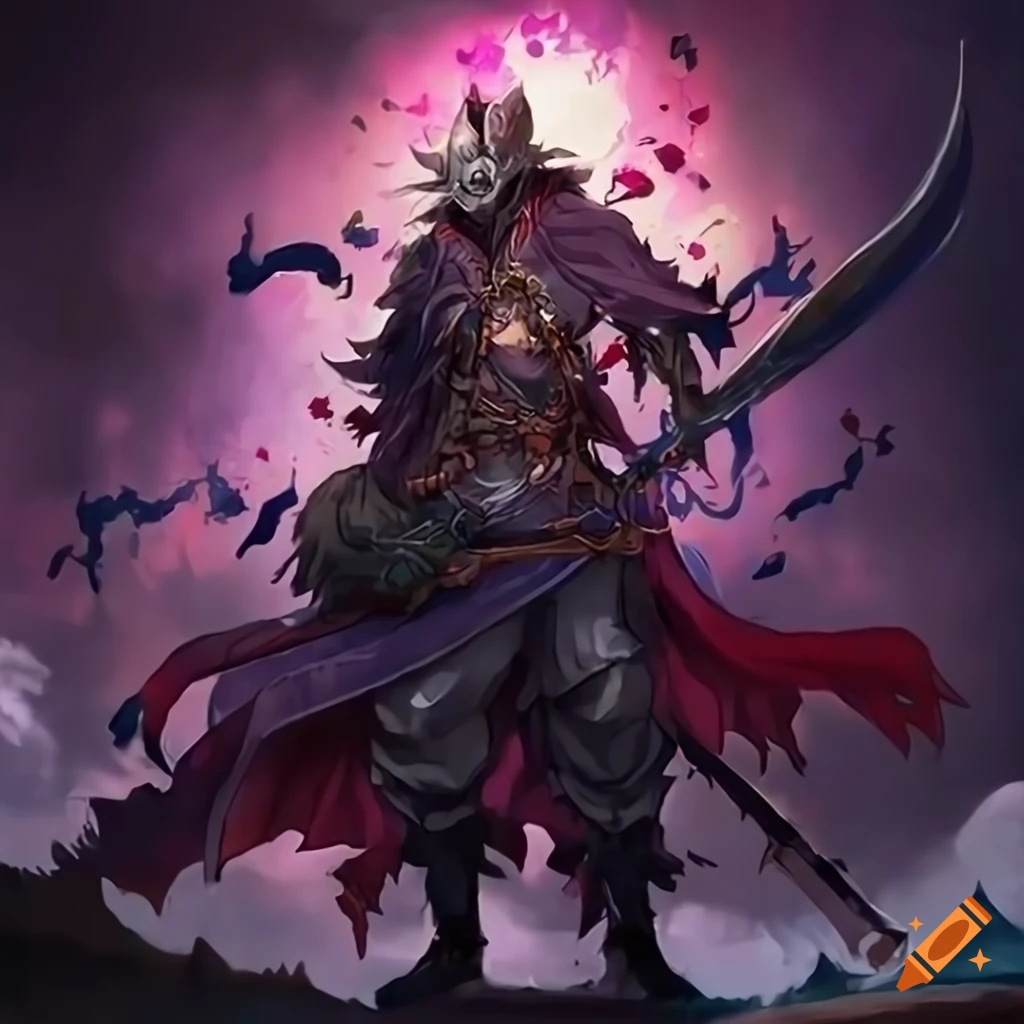 Anime demon musketeer in a dreamy tempest with a war cry on Craiyon