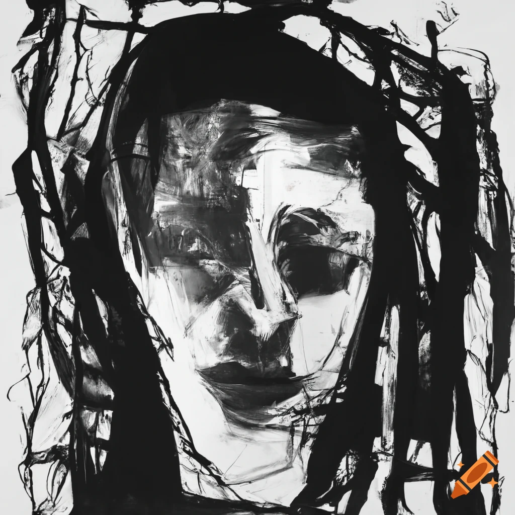 Portrait of a shrouded woman in the style of Georg Baselitz and Willem ...