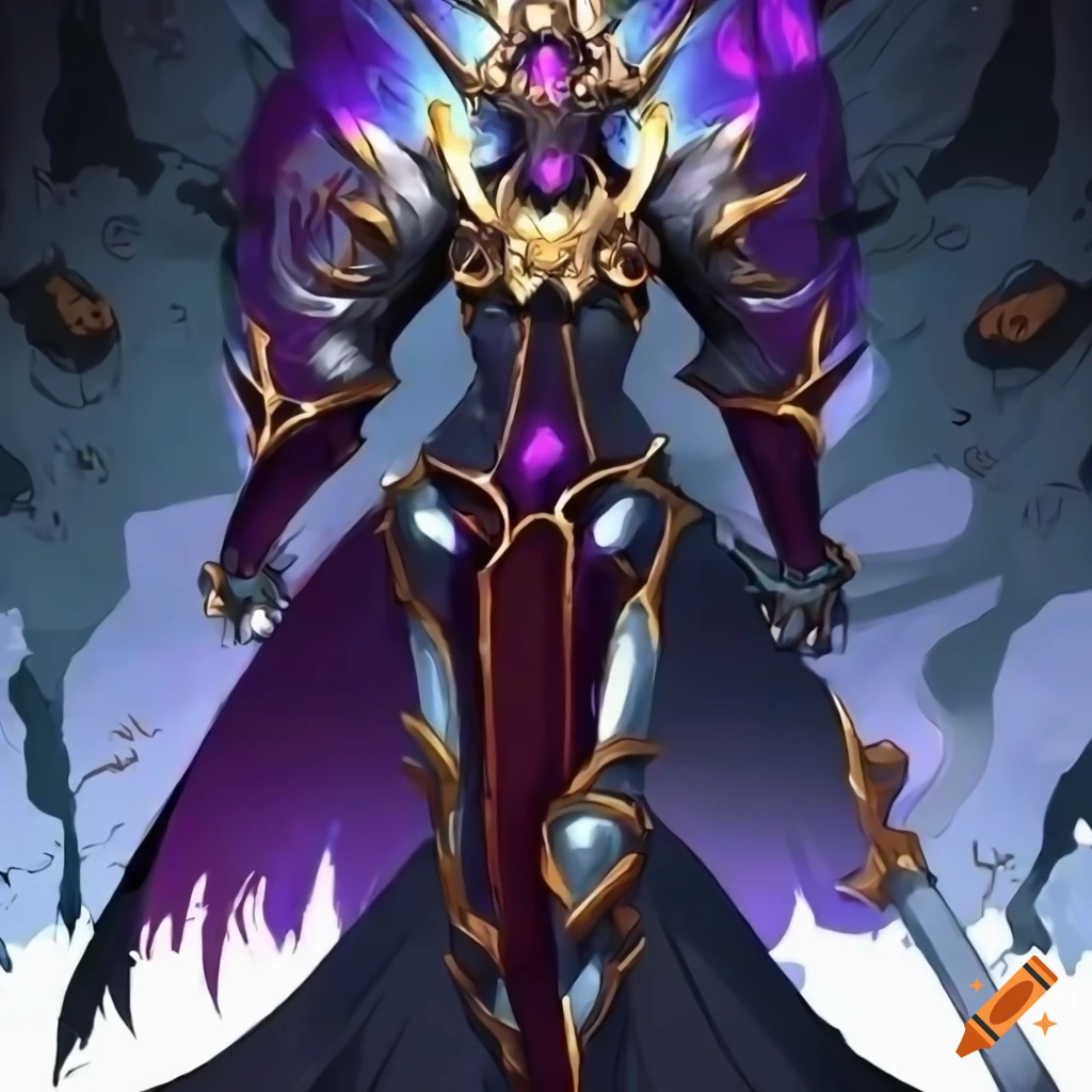 Celestial armored overlord in anime-style full-body portrait on Craiyon