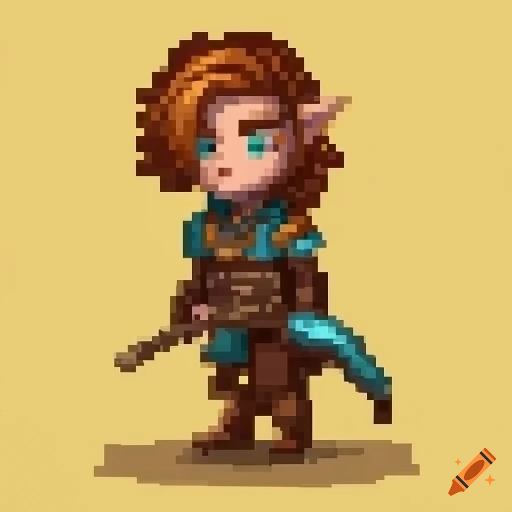 Pixel concept art of a cozy half elf girl RPG character on Craiyon