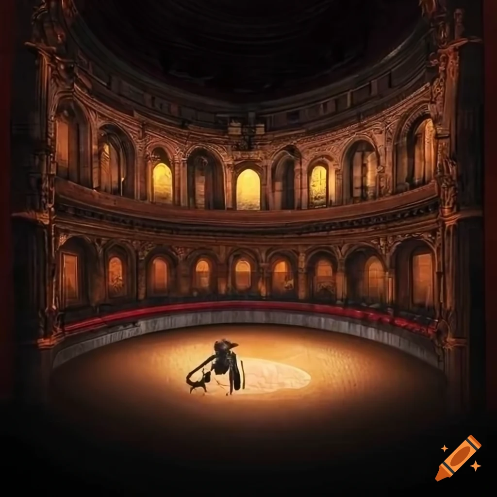 Victorian-style gladiator arena with a giant black orb as the ...