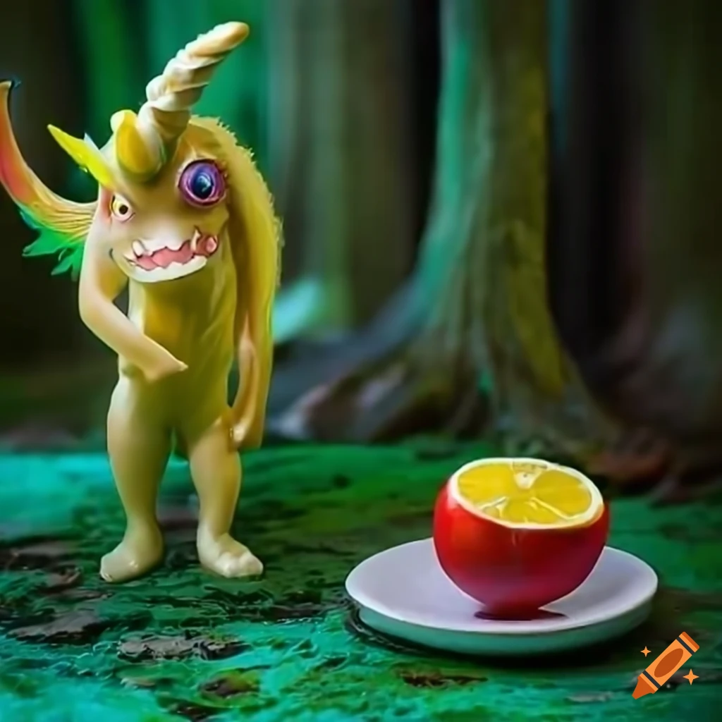 Mythical creatures and mutant omega mart lemon fruit monster in a ...