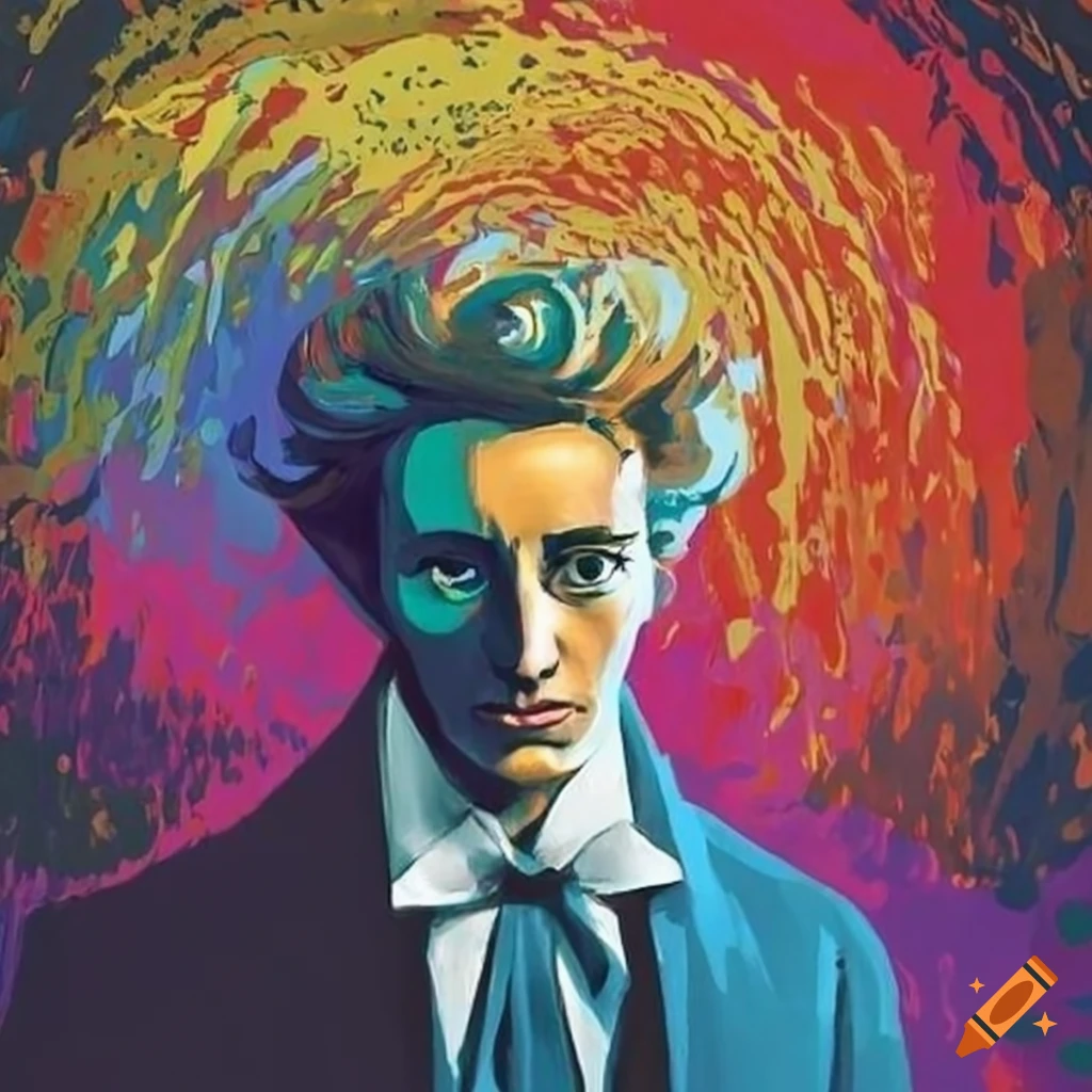 Passionate soren kierkegaard bursting into colors on Craiyon