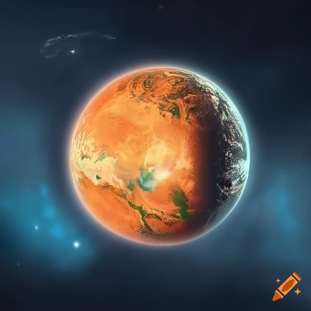 Art illustration of alien planet with continents, islands, and oceans ...