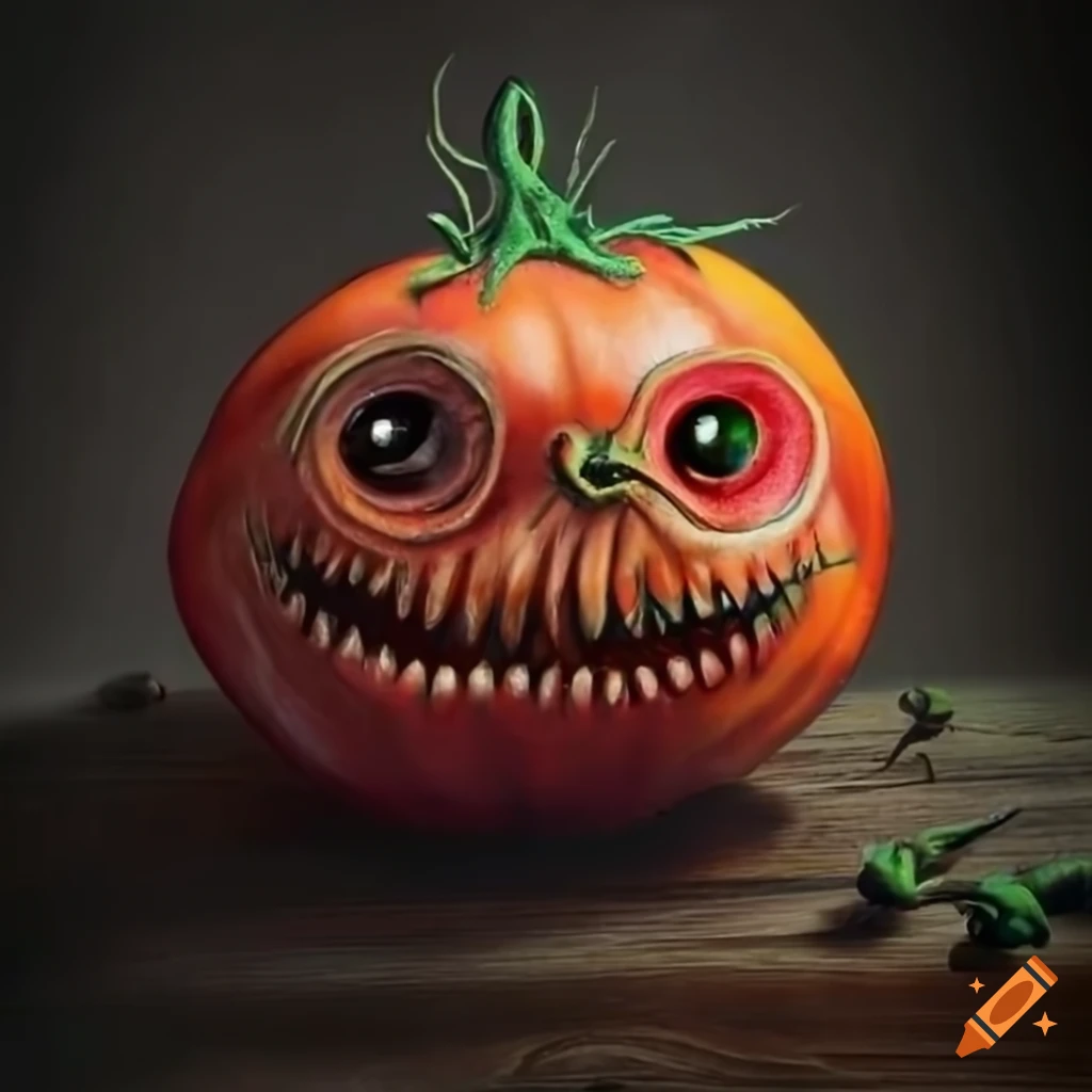 Close-up portrait of the rotten tomato fruit monster in ultra-realistic ...