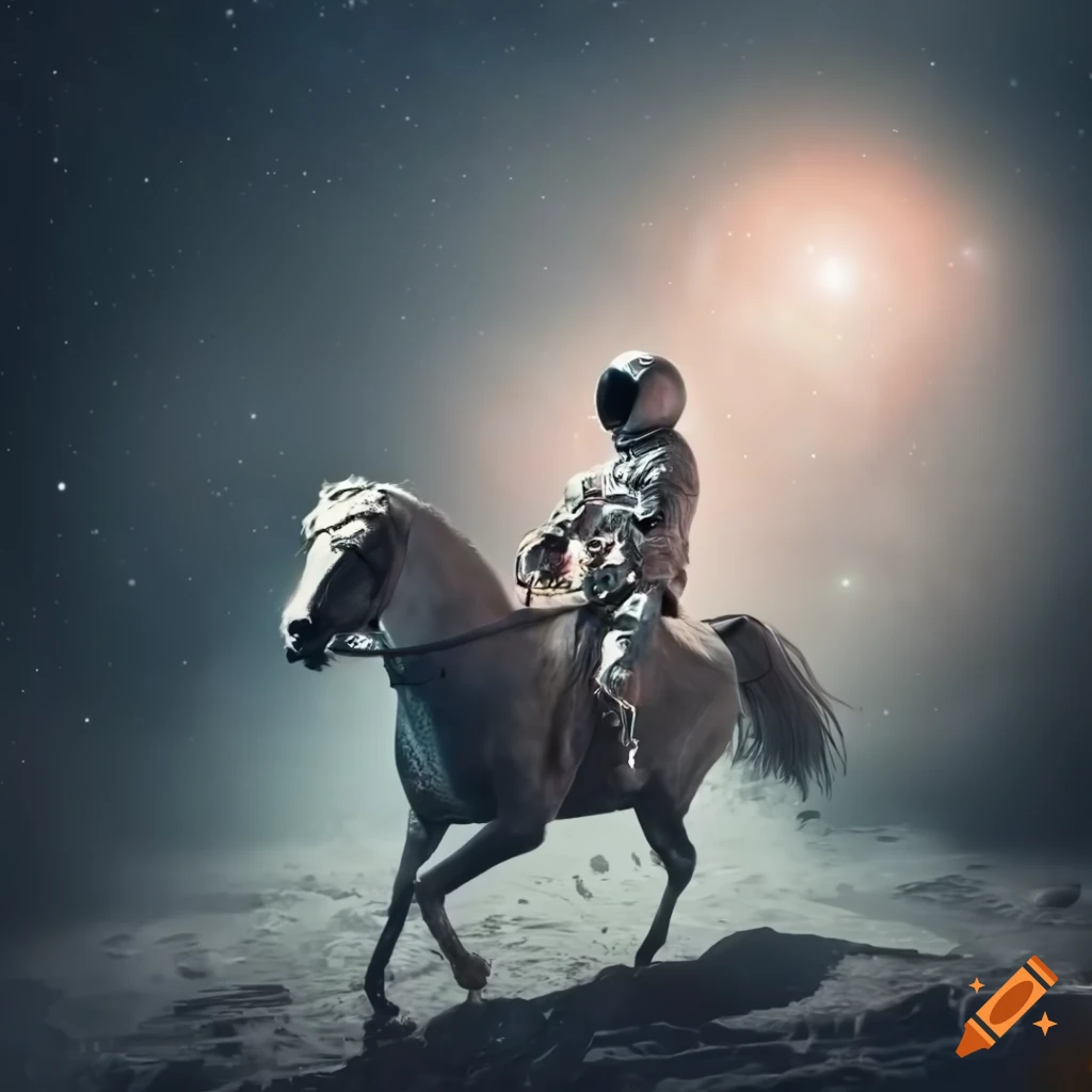 Astronaut riding a horse in outer space on Craiyon