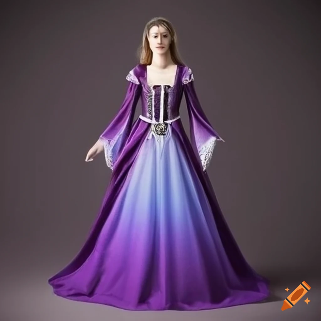 Royal medieval purple ombre dress with long sleeves on Craiyon