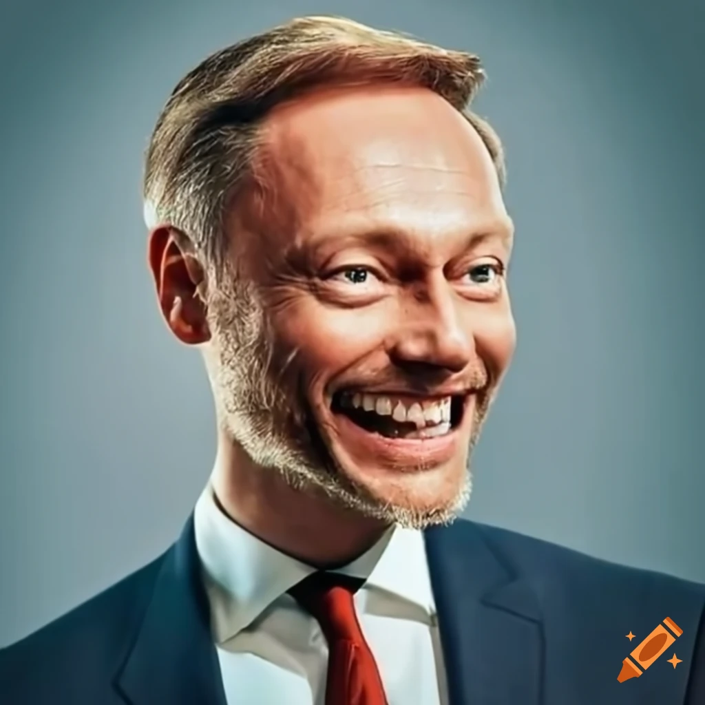 Christian lindner laughing heartily with a mischievous grin on Craiyon