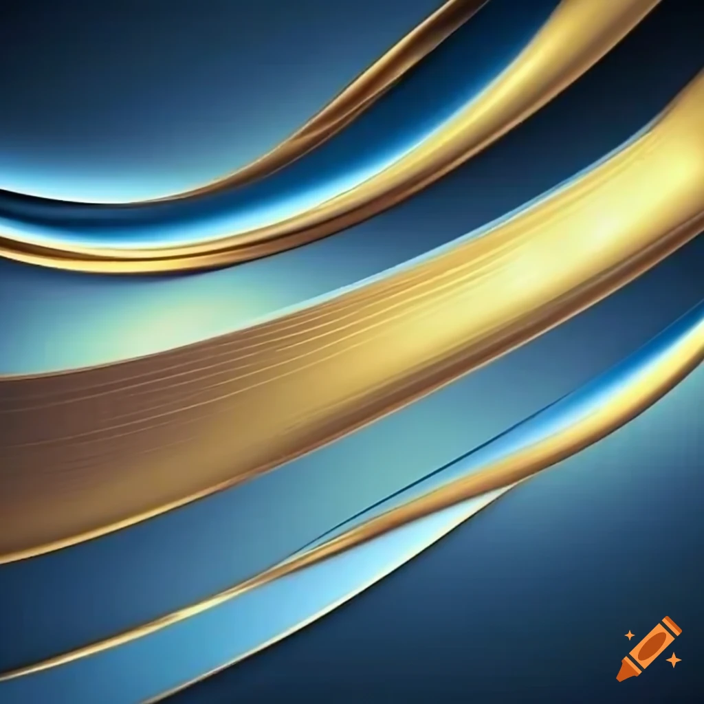 Abstract background of blue and gold metallic waves with a smooth and ...