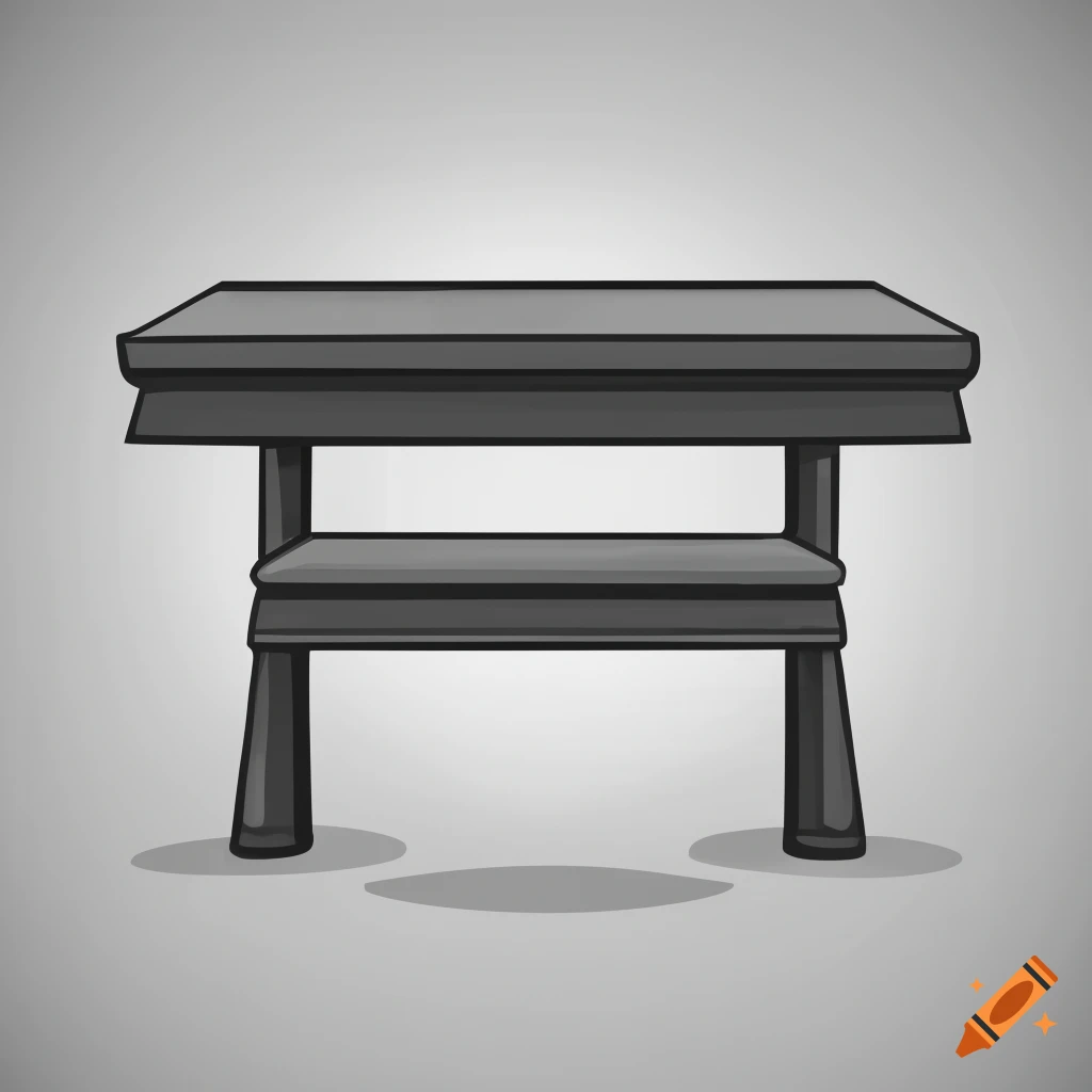 Gray stone shop table in cartoon outline style on Craiyon