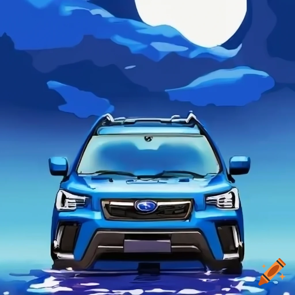Anime-style blue subaru forester illustration on Craiyon