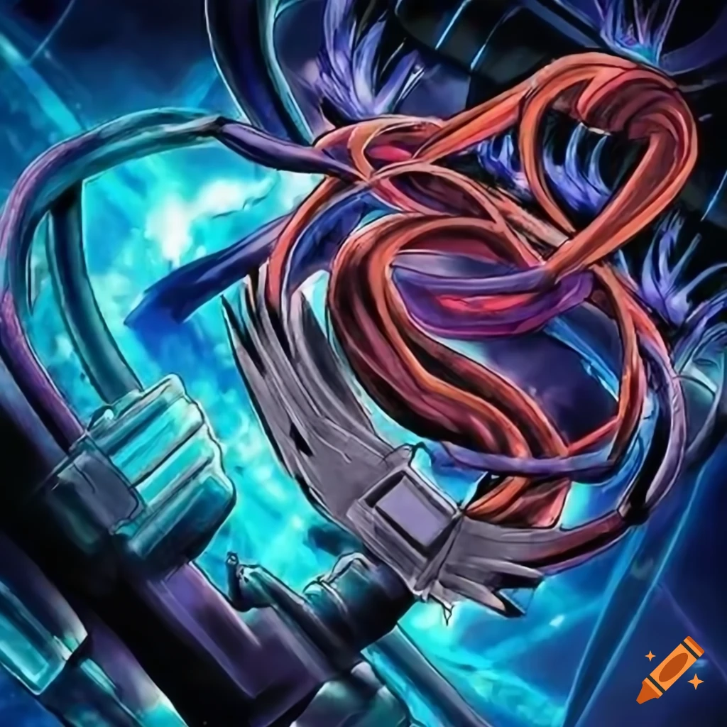 Yugioh art card featuring a motor with numerous cables on Craiyon
