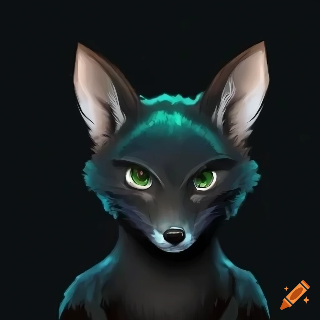 Anthropomorphic black fox with green eyes in stellaris style on Craiyon