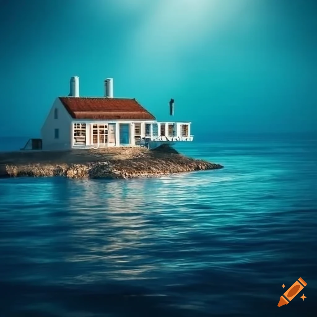 Beautiful house in the middle of the sea on Craiyon