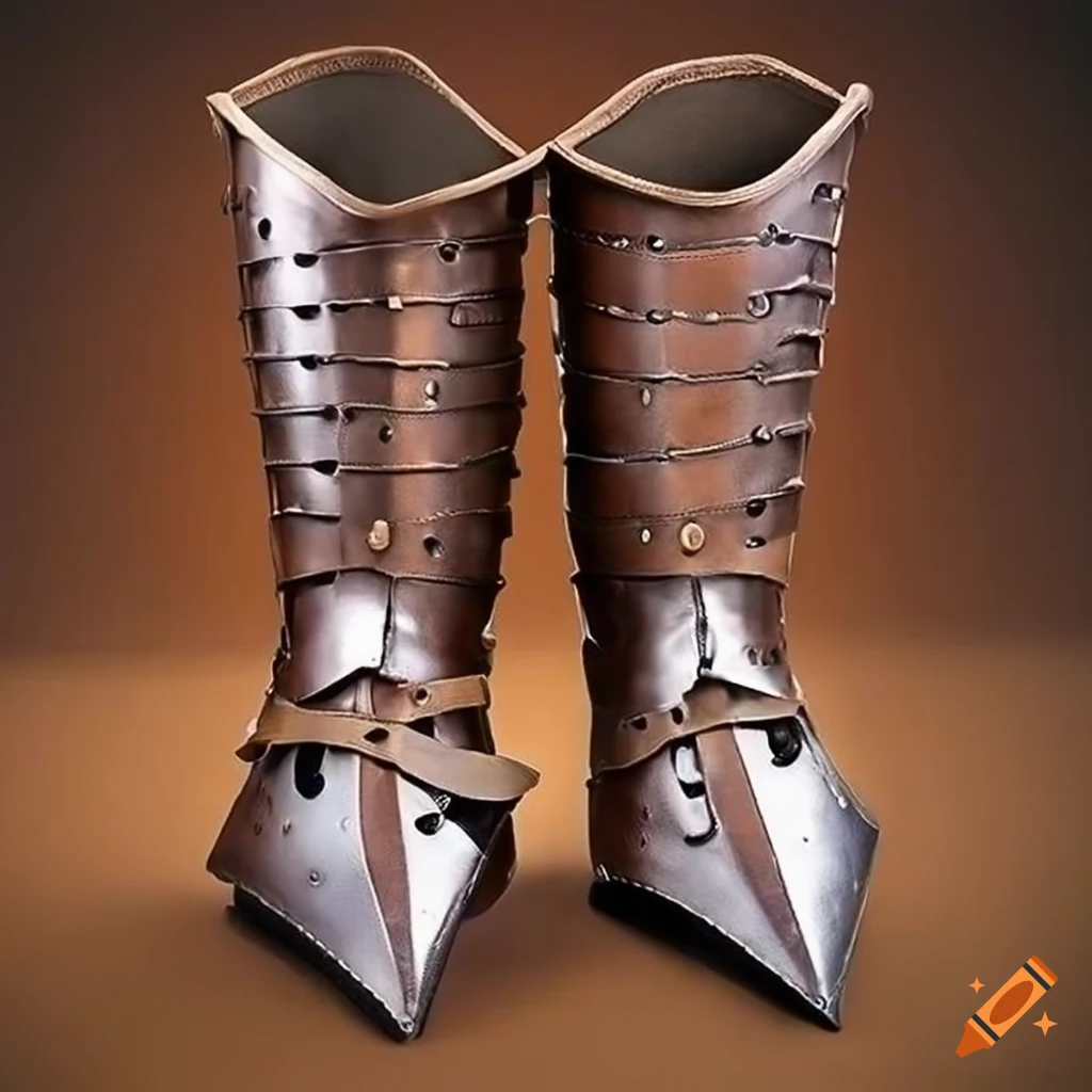 Medieval light armor leather shoes on Craiyon