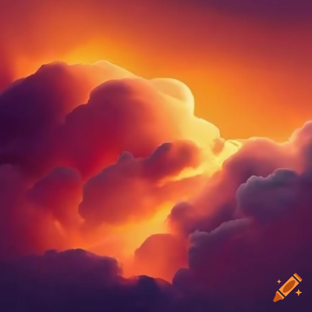 Intense backdrop of fiery clouds and turbulent weather on Craiyon