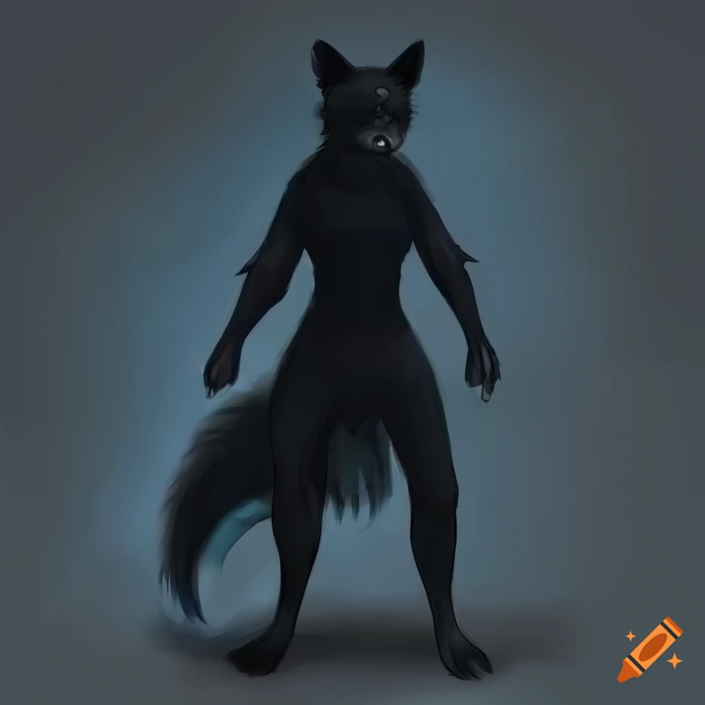 Anthropomorphic black fox with green eyes in stellaris art style on Craiyon