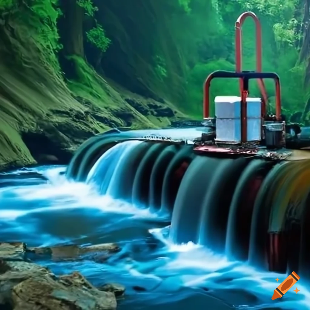 Hydraulic electricity generator in a river on Craiyon