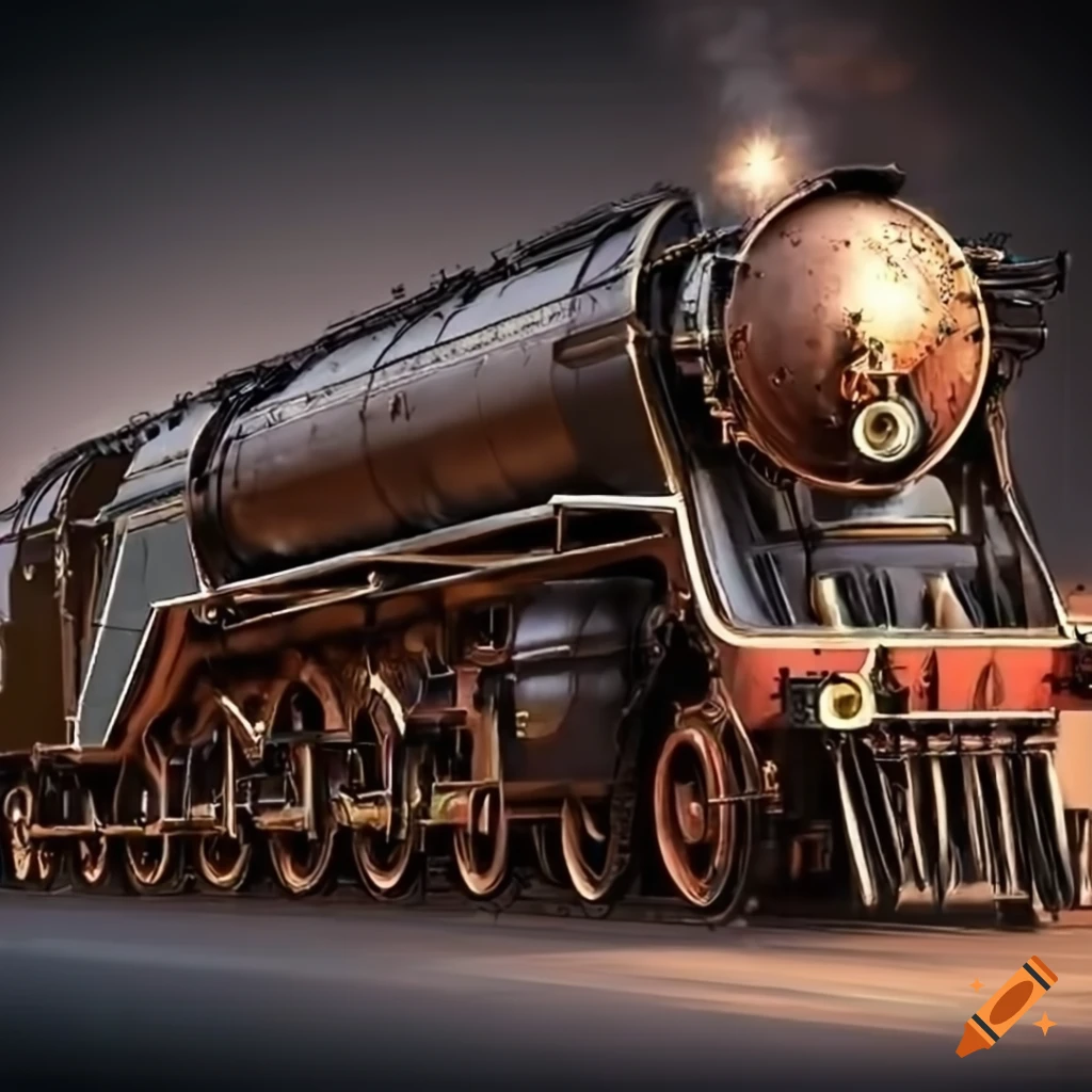 Intricately designed steampunk train with impressive details on Craiyon