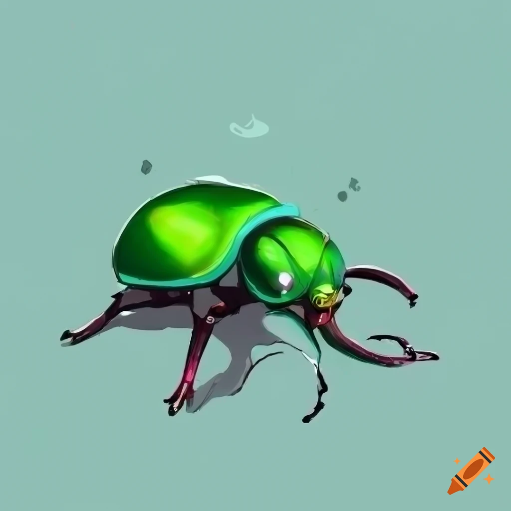 Green rose beetle in anime art style on Craiyon