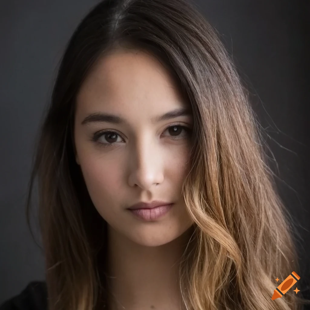 Headshot of a 21-year-old female with a serious expression on Craiyon