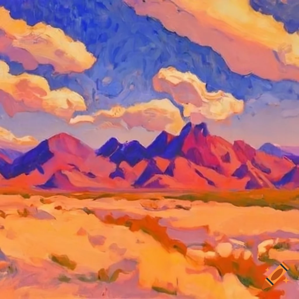Impressionism artwork of a desert landscape on Craiyon