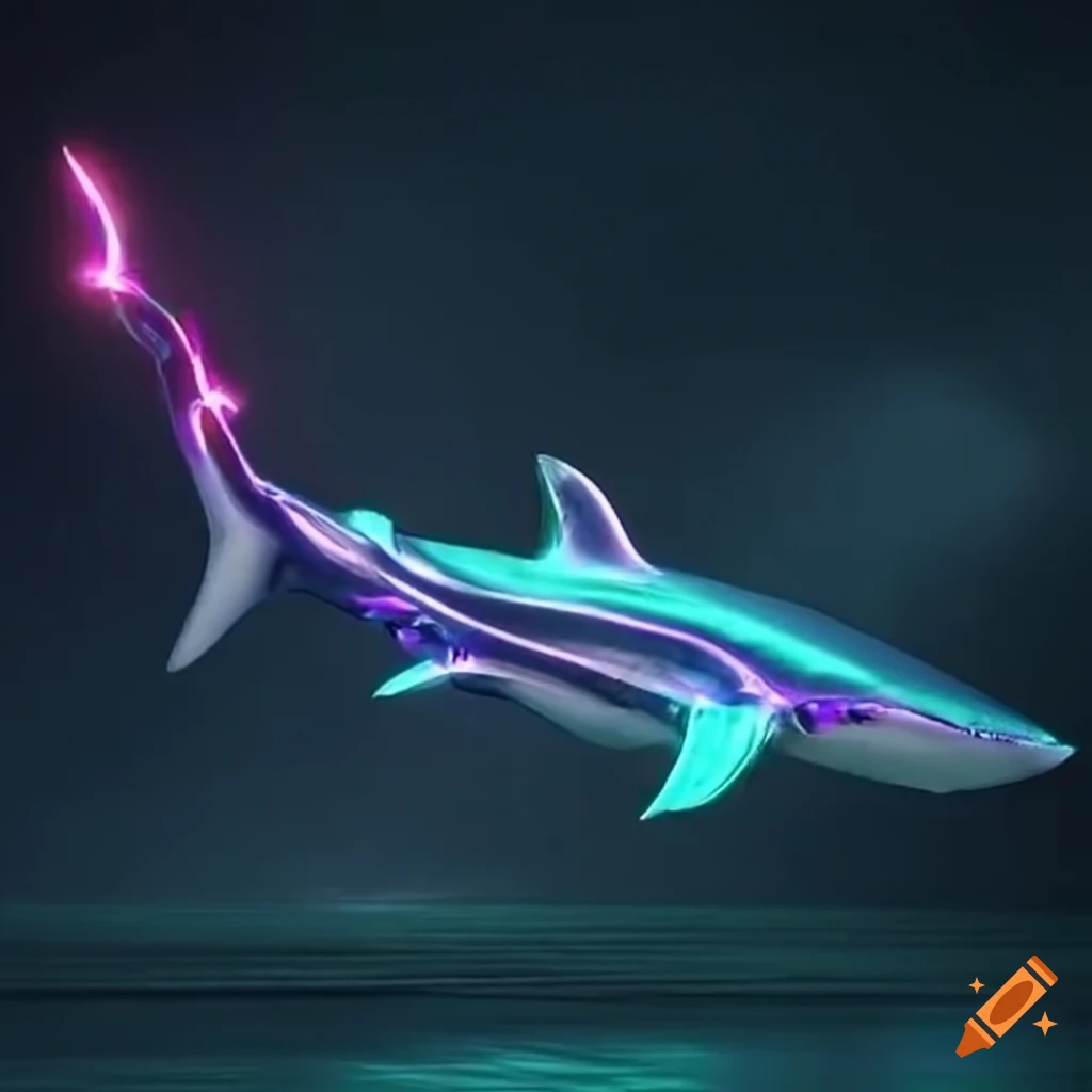 Futuristic metallic shark with glowing lights on Craiyon