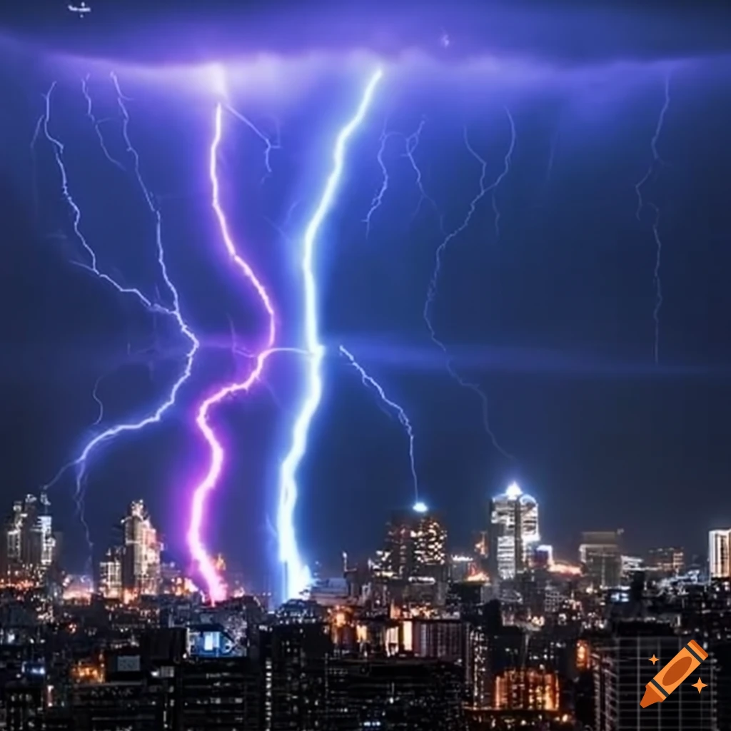 Electromagnetic storm hitting the city on Craiyon