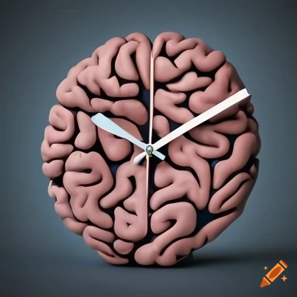Wall clock designed like a human brain on Craiyon