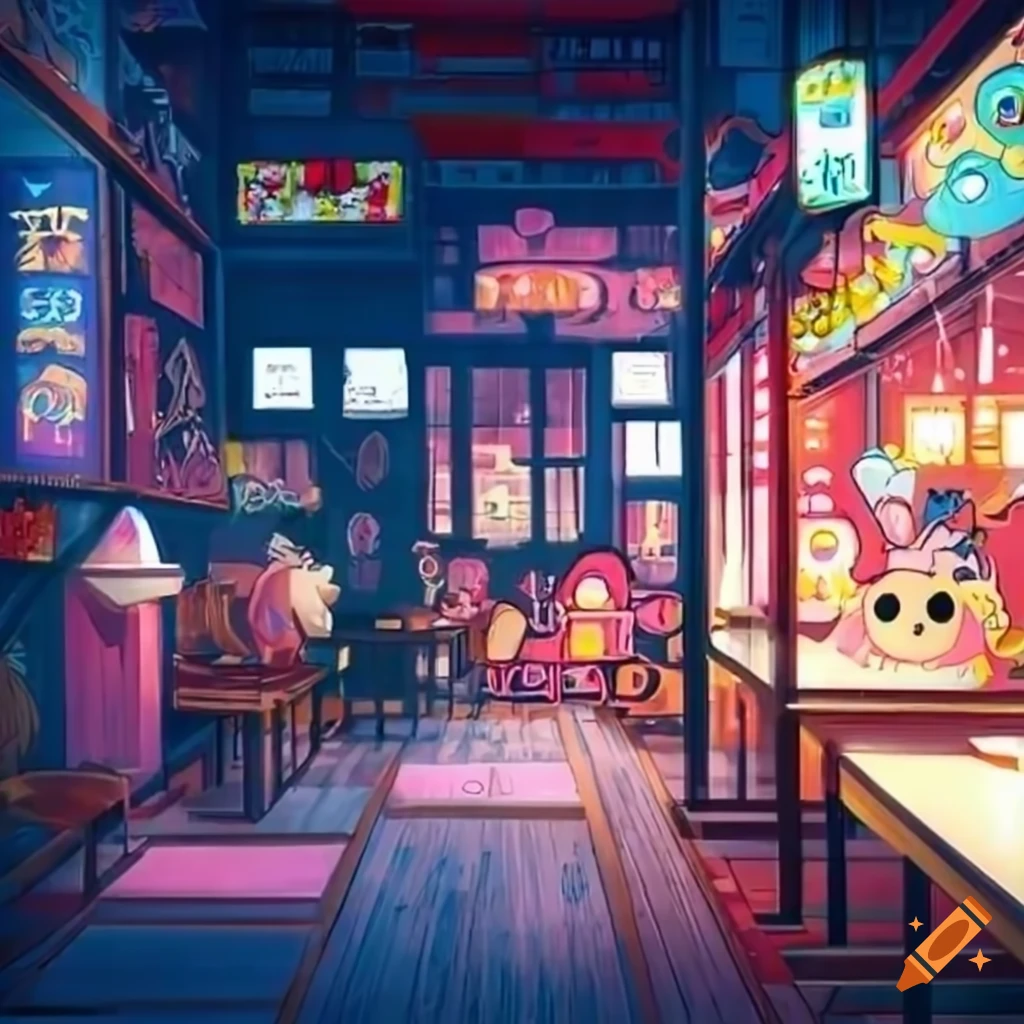 Anime japanese restaurant in nighttime tokyo with kawaii theme on Craiyon