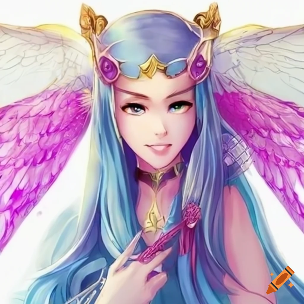 Anime princess priestess with a dragonfly and faery angel on Craiyon