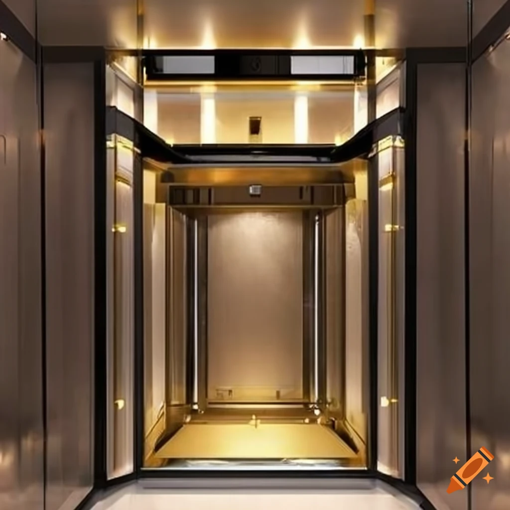 Luxurious elevator cabin with gold accents for four individuals on Craiyon