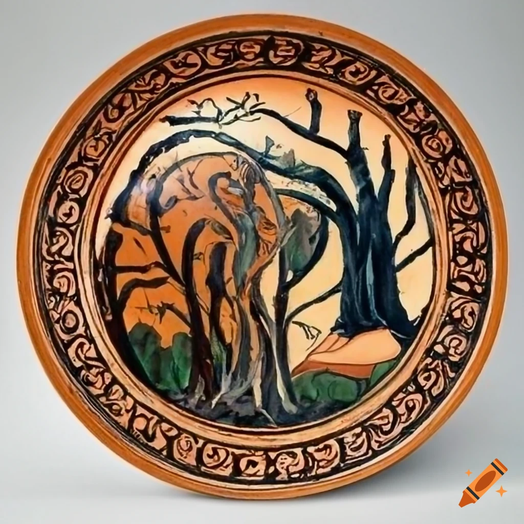 Ancient Greek plate with forest painting on Craiyon