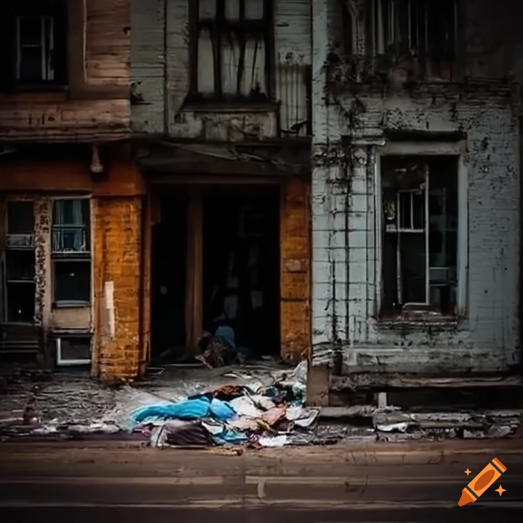 City in disarray with contrasting housing situations on Craiyon