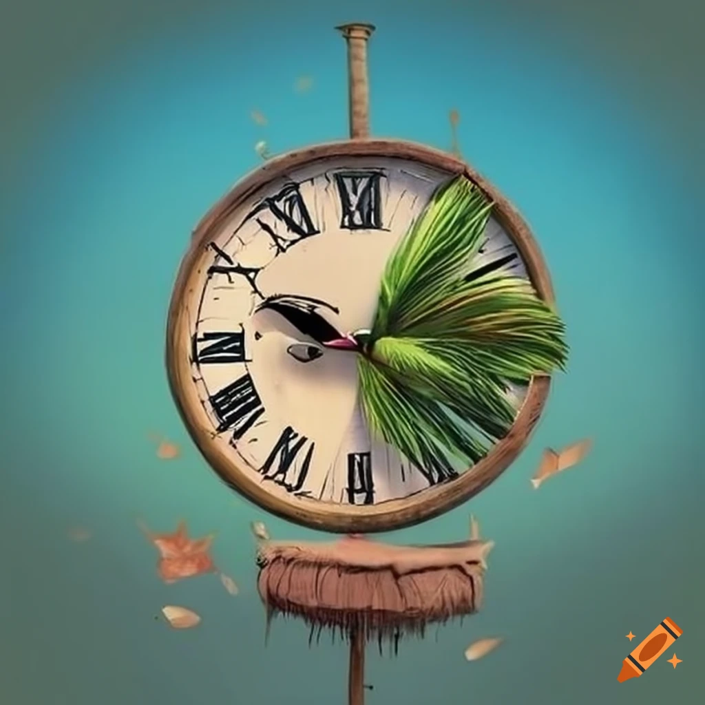 Island Time clock with palm trees as hands on Craiyon