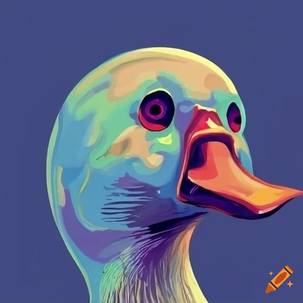 Abstract duck with red eyes inspired by rené laloux's fantastic planet ...