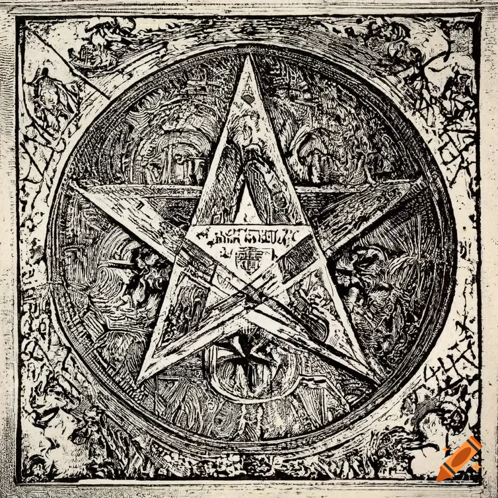 Engraving of a pentagram on the floor by Gustav Dore on Craiyon