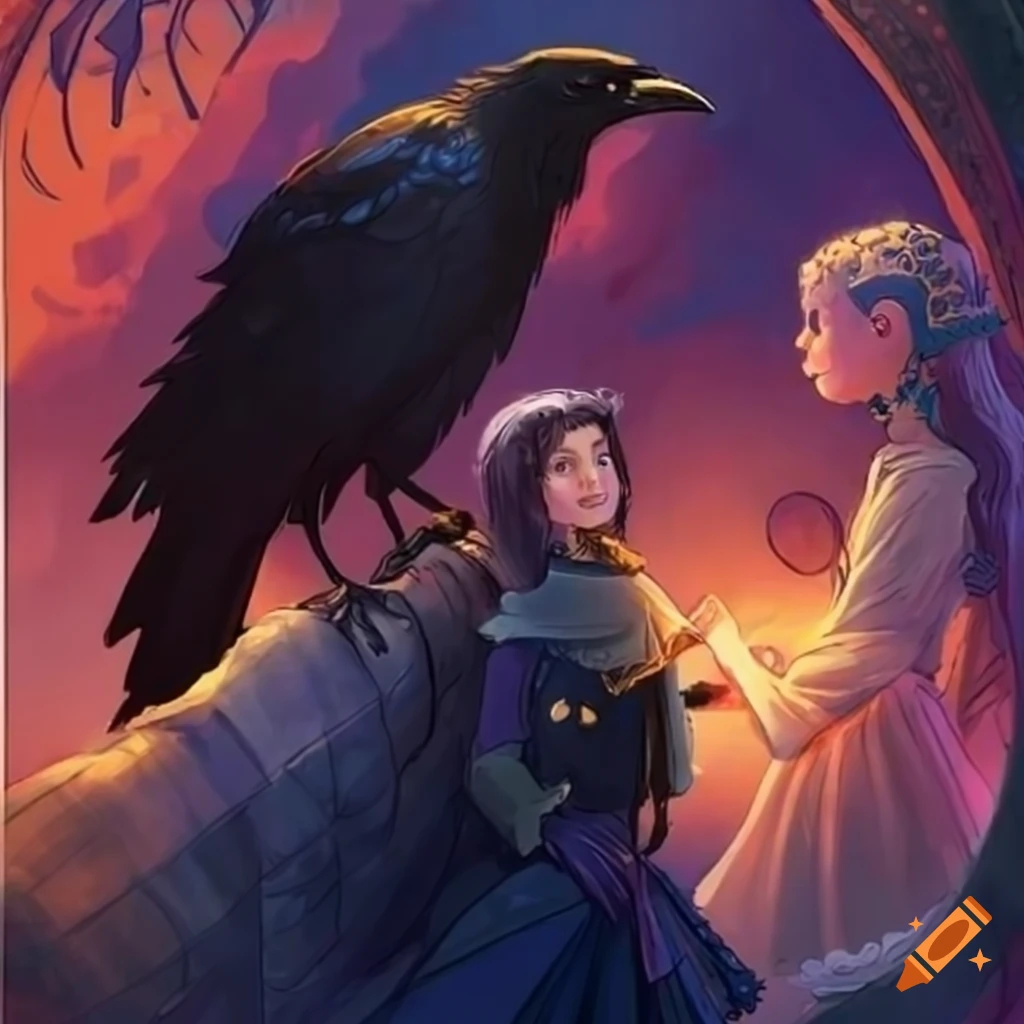 Raven and siblings in a fairy tale setting on Craiyon