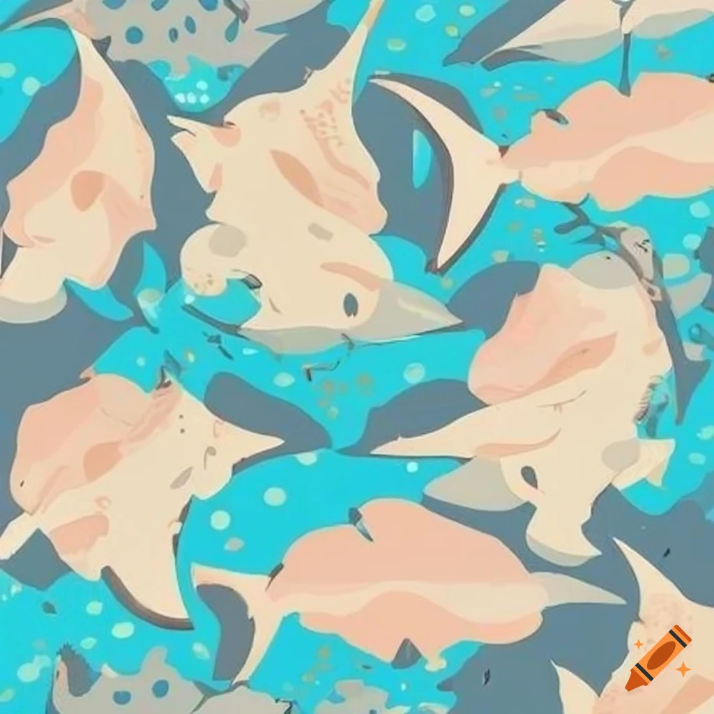 Japanese style shark coral reef pattern in beige and blue on Craiyon