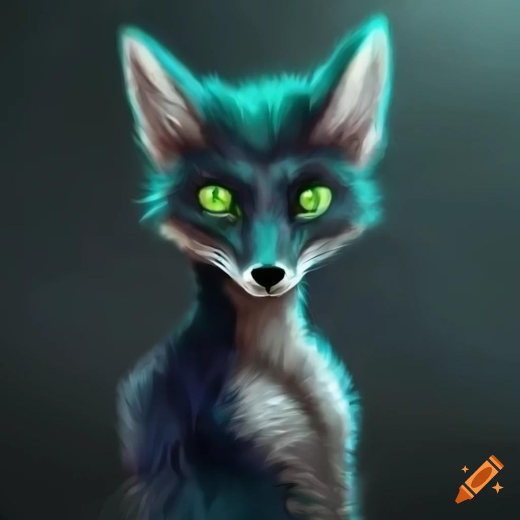 Anthropomorphic black fox with green eyes in stellaris art style on Craiyon