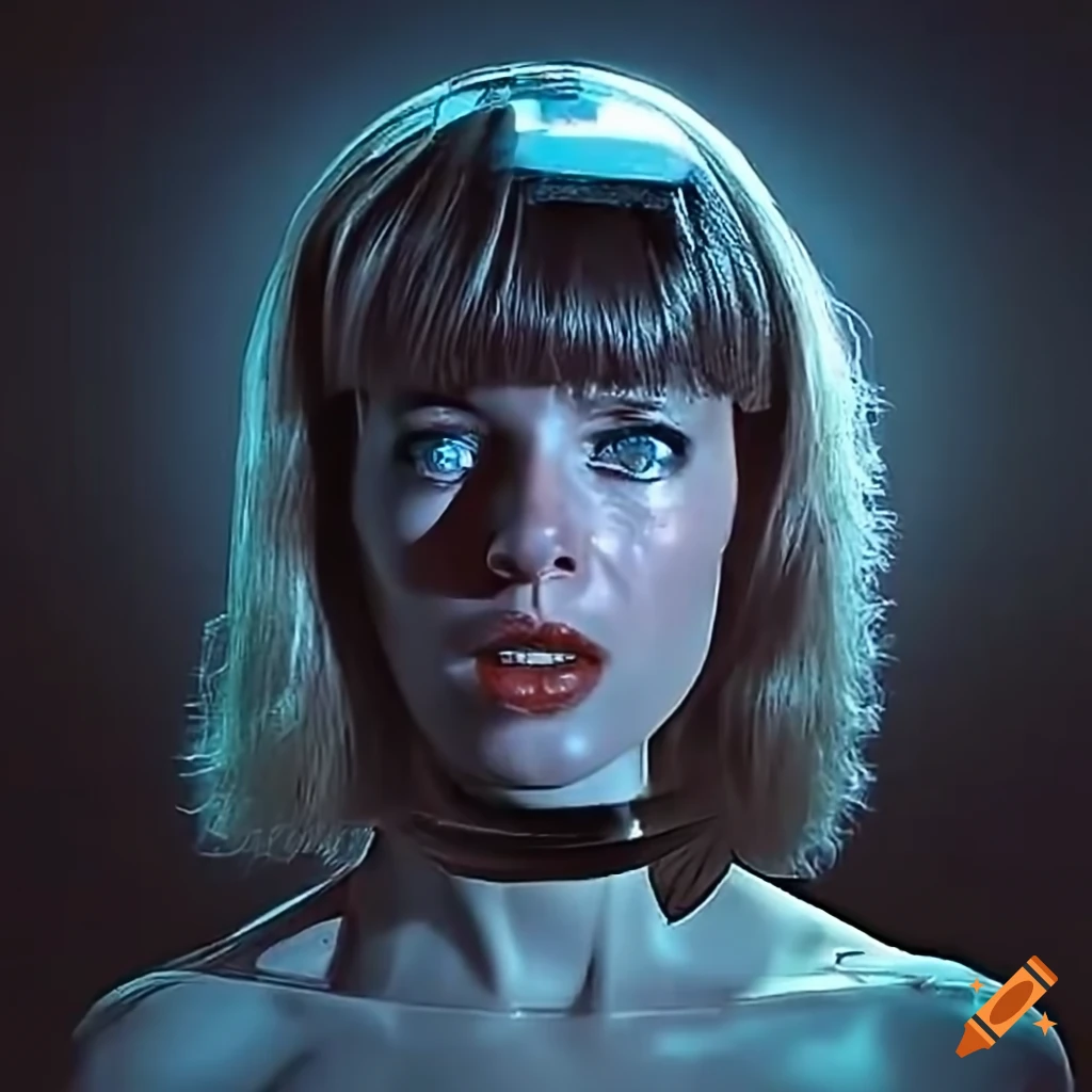 Android girl in a sci-fi 80s film setting with elements of liminal ...