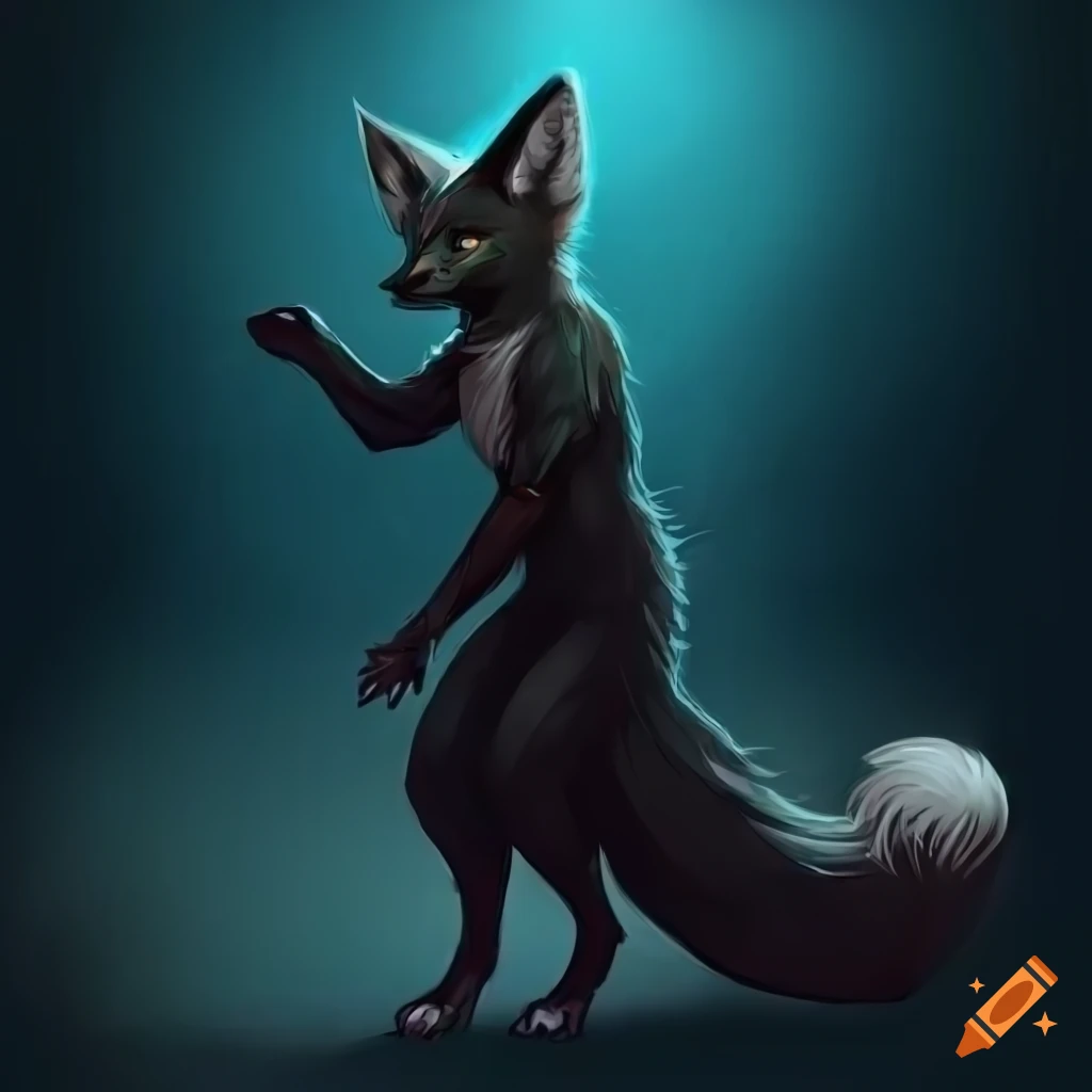 Anthropomorphic black fox with green eyes in stellaris art style on Craiyon